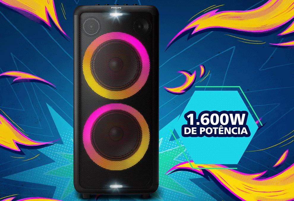 A Philips Party Speaker 1600 W oferece potência e versatilidade